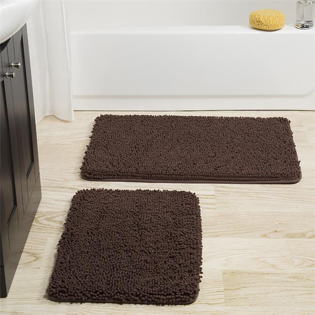 Lavish Home 67-18-C Memory Foam Shag Bath Mat, Chocolate - 2 Piece ...