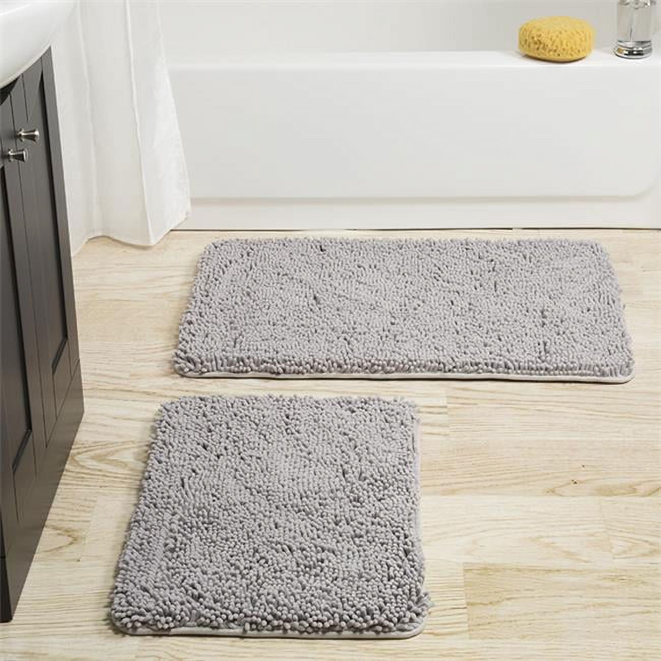 Lavish Home 67-18-G Memory Foam Shag Bath Mat, Grey - 2 Piece - Walmart.com