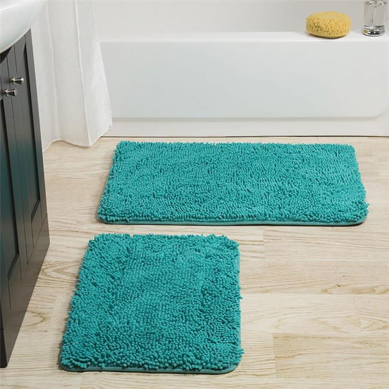 Lavish Home 67-18-SF Memory Foam Shag Bath Mat, Seafoam - 2 Piece ...