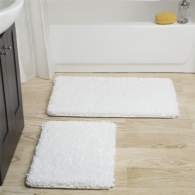 Lavish Home 67-18-W Memory Foam Shag Bath Mat, White - 2 Piece ...