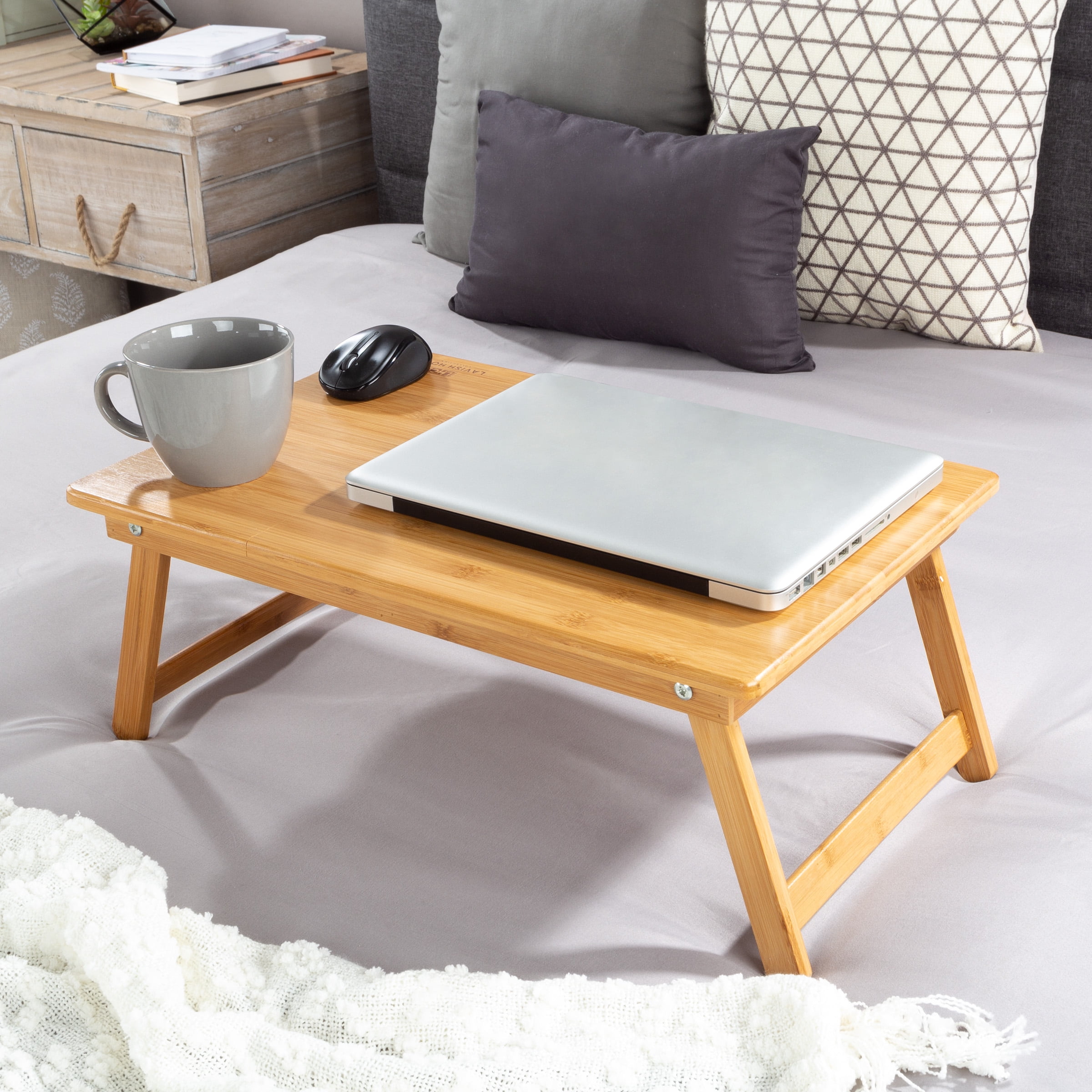Lavish Home 8.75-inch Ergonomic Bamboo Lap Desk with Storage Drawer and ...