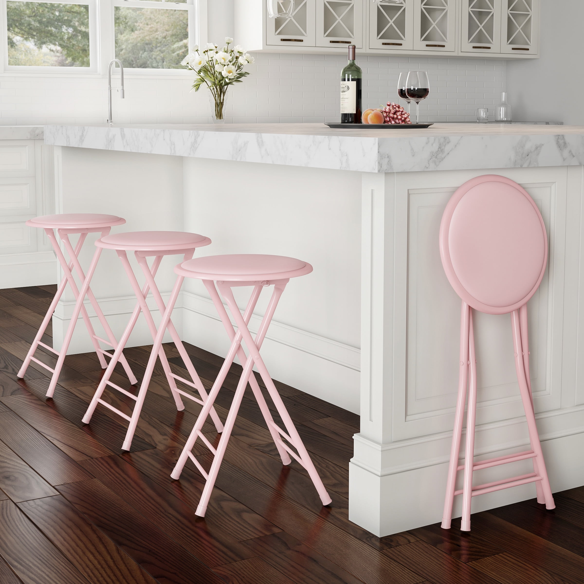 Free Shipping Trademark Home Backless 24 inch Folding Counter Height Bar Stools with 225lbs Capacity Pink Set of 4 Walmart