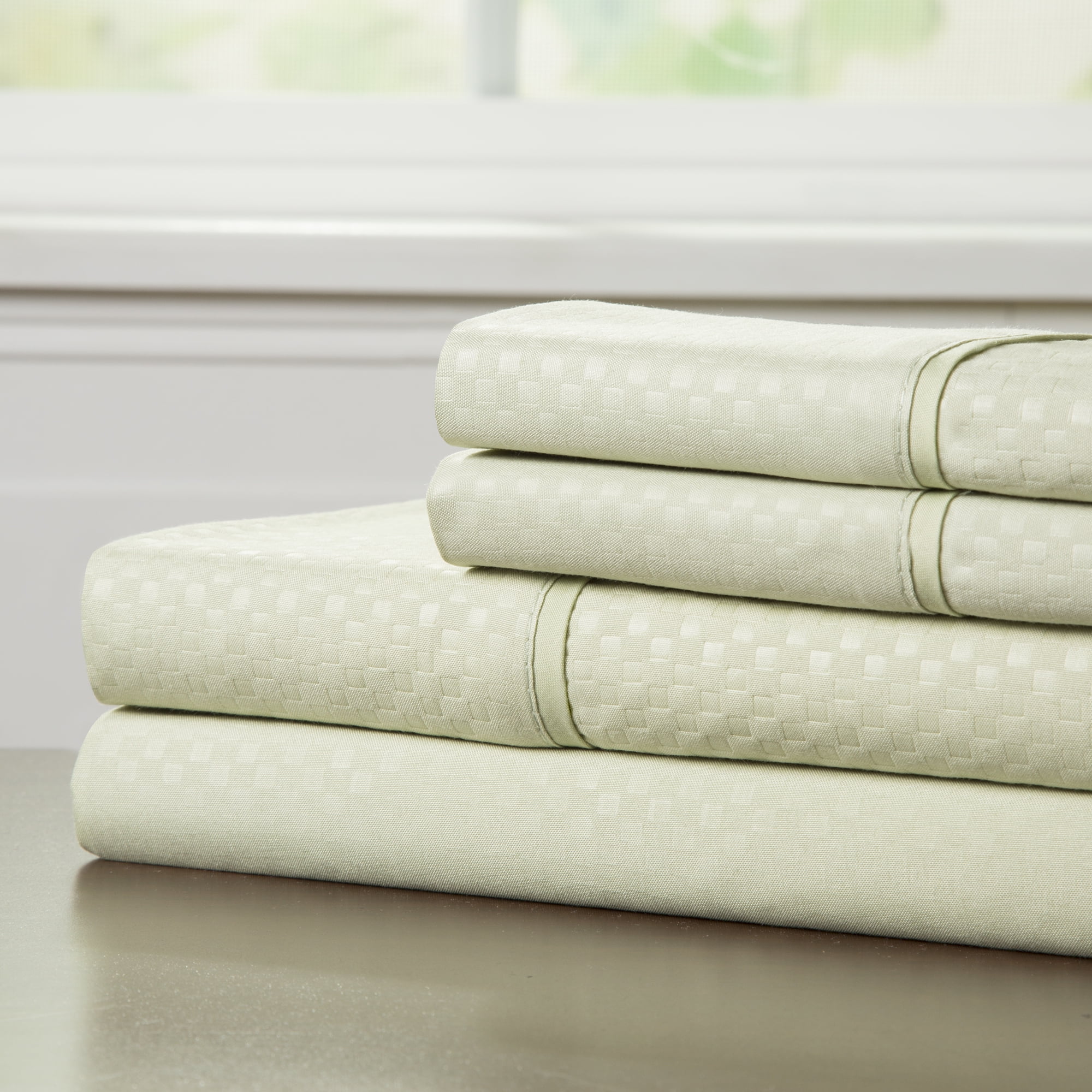 Lavish Home Brushed Microfiber Sheet Set- 4 Piece- Embossed Checkered ...