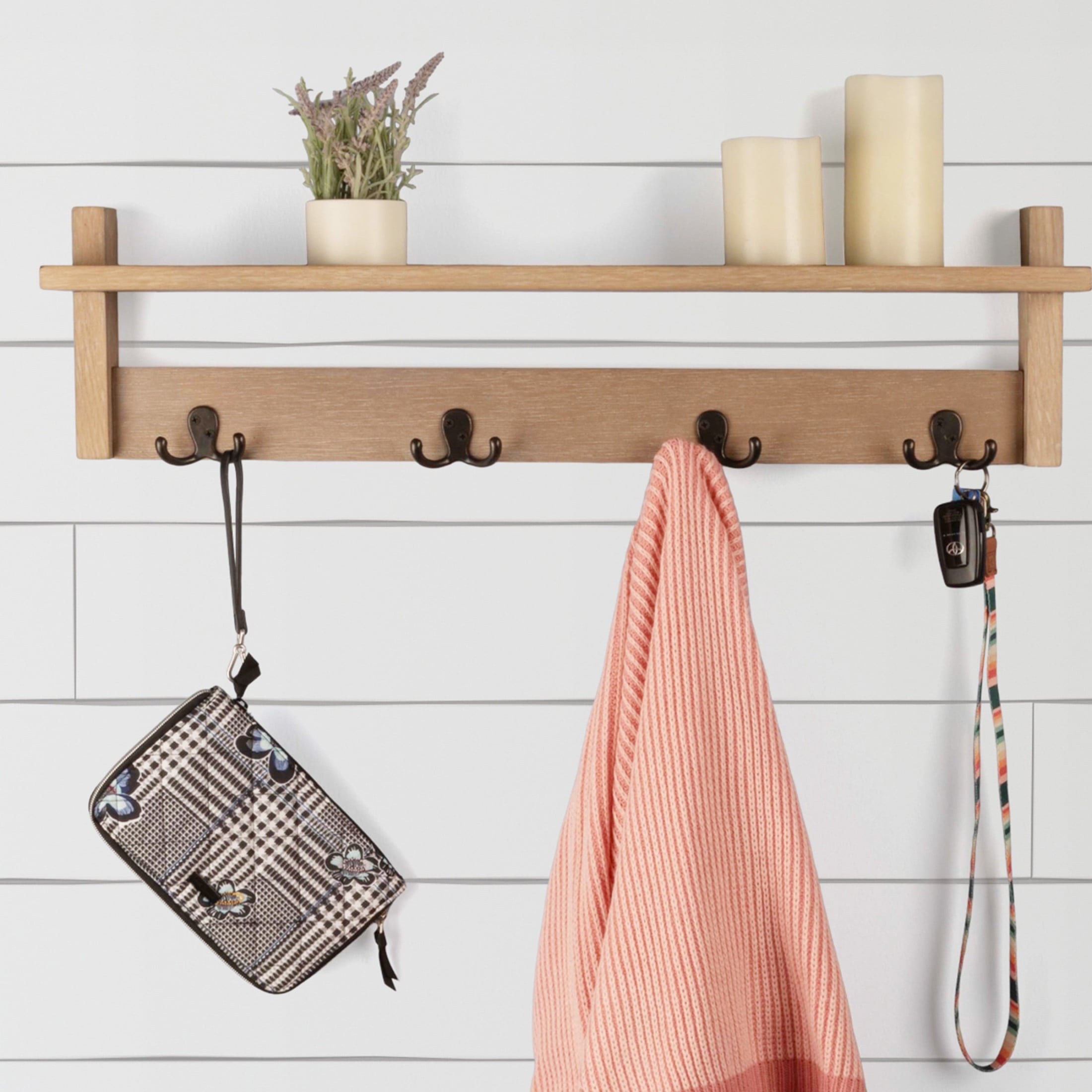 Lavish Home Coat Rack with Shelf - Wall Mount Shelf with 4 Hooks (Brown ...