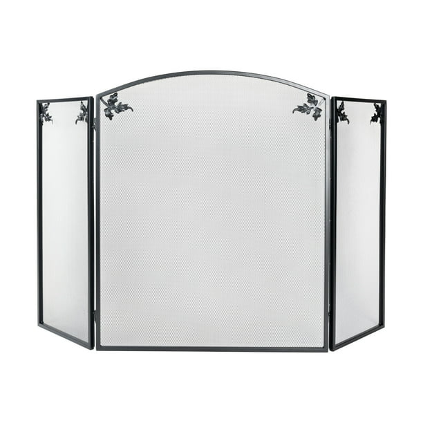 Lavish Home Arched 3 Panel Foldable Fireplace Screen with Classic Leaf ...