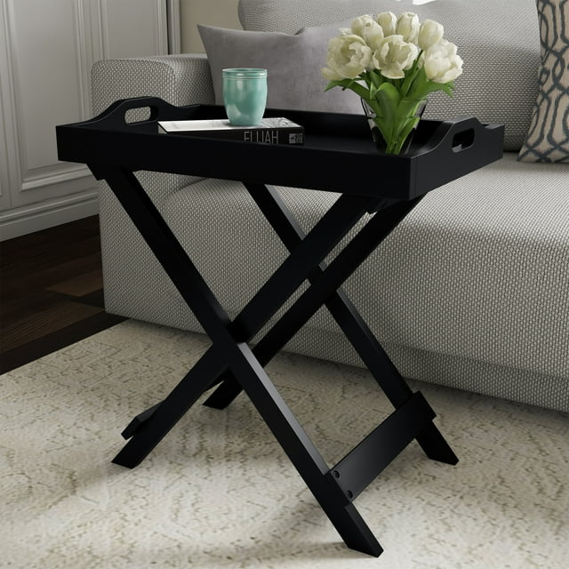 Lavish Home Folding End Table with Removable TV Tray, Black - Walmart.com
