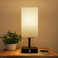 Lavish Home Rectangle Bedside Lamp with Wood Base - Modern Desk Light, LED Bulb Included, USB ...