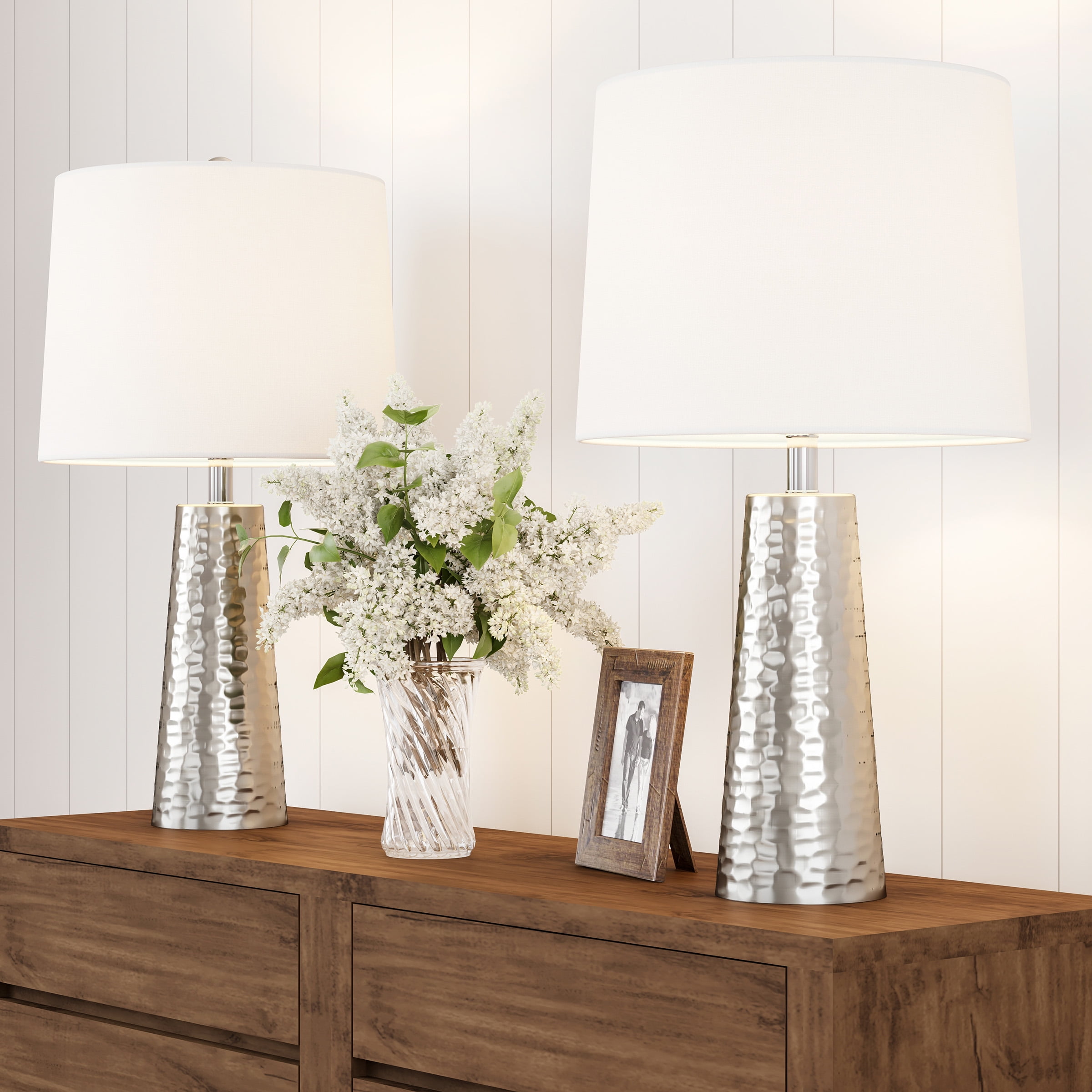 Free Shipping! Lavish Home Set of 2 26-inch Hammered Metal Table Lamps ...
