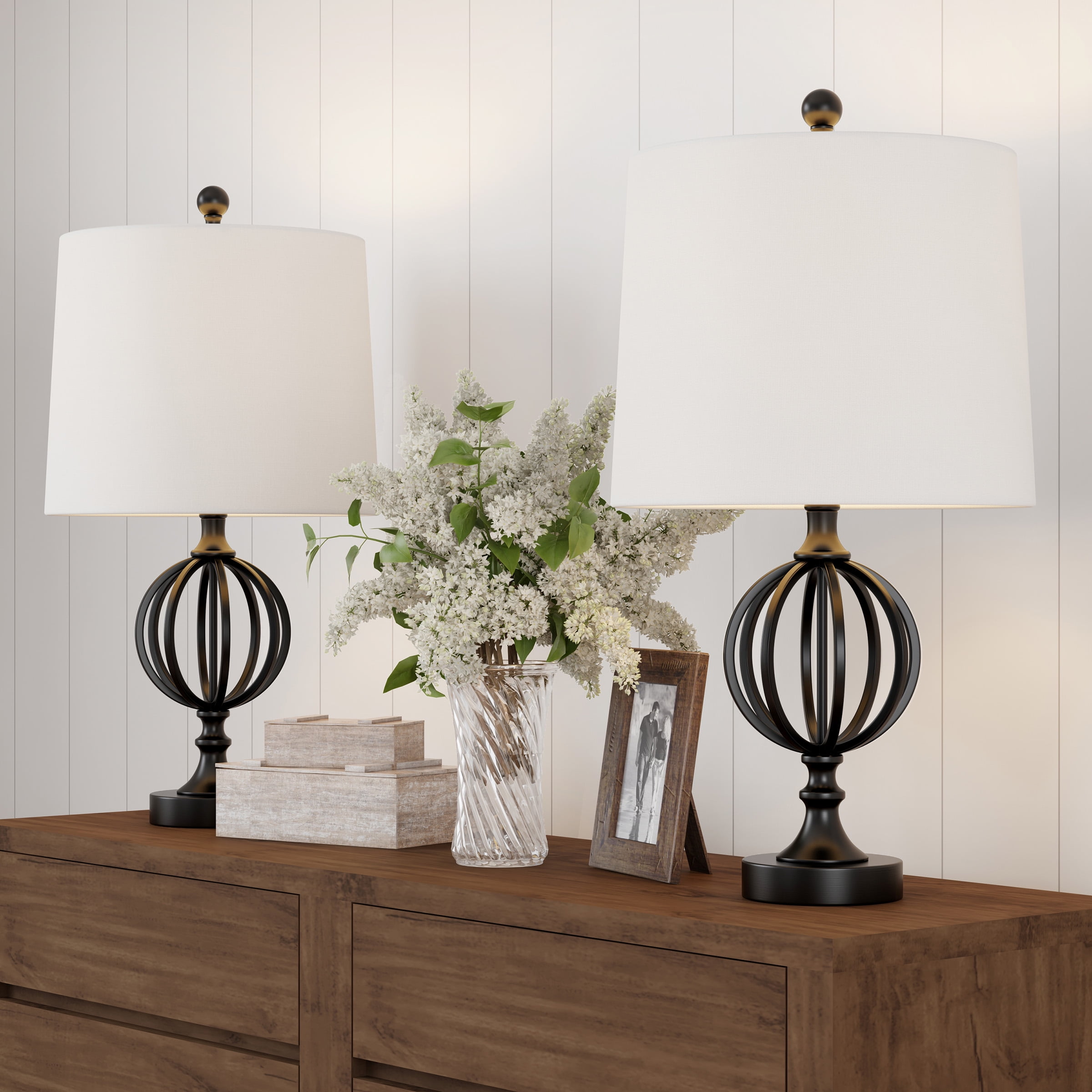 Lavish Home Set of 2 Modern Rustic Style Table Lamps, Ivory - Walmart.com