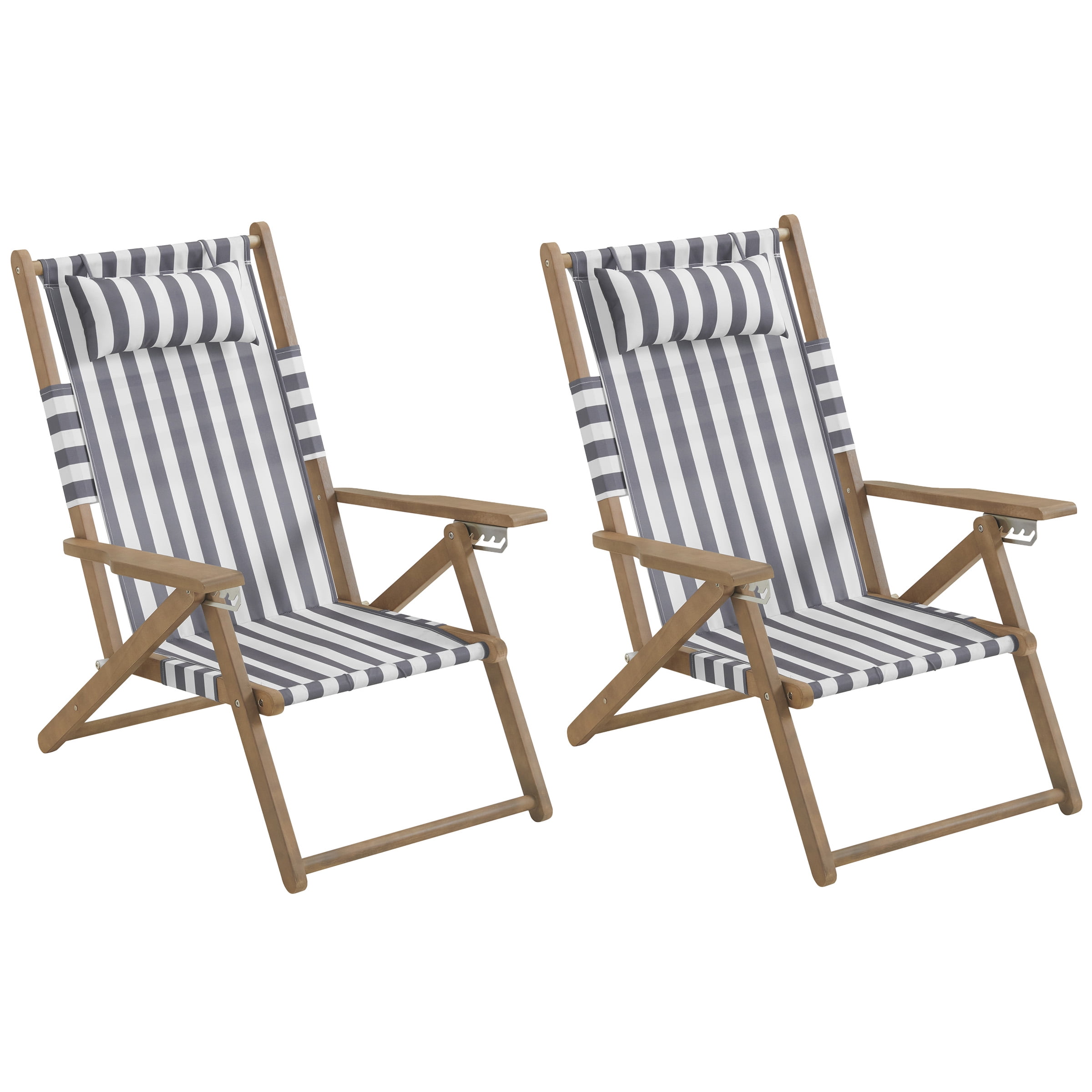 Lavish Home Set of 2 Folding Beach Chairs – 4-Position Recliners with ...
