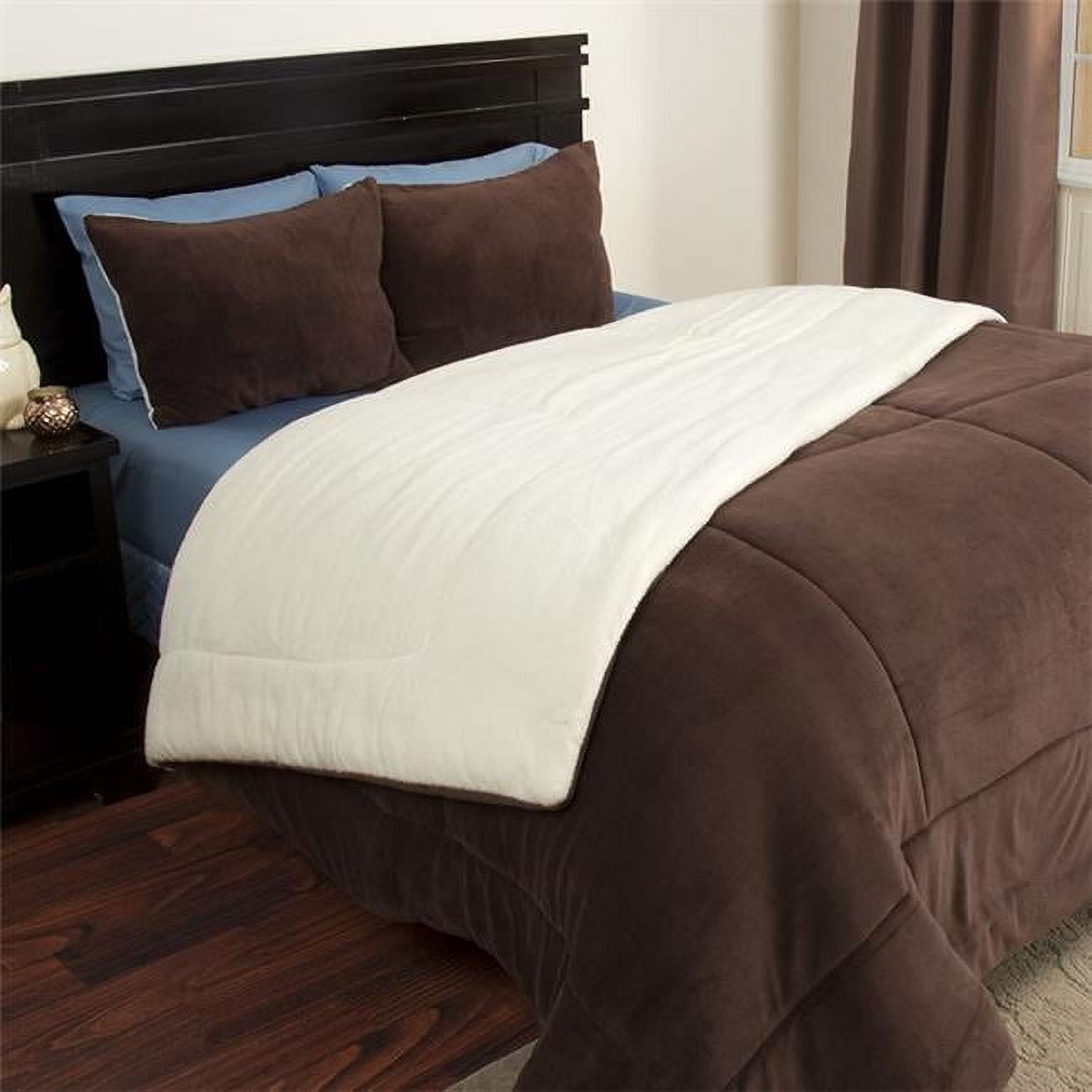 Lavish Home Sherpa & Fleece Comforter Set , Chocolate - 3 Piece ...