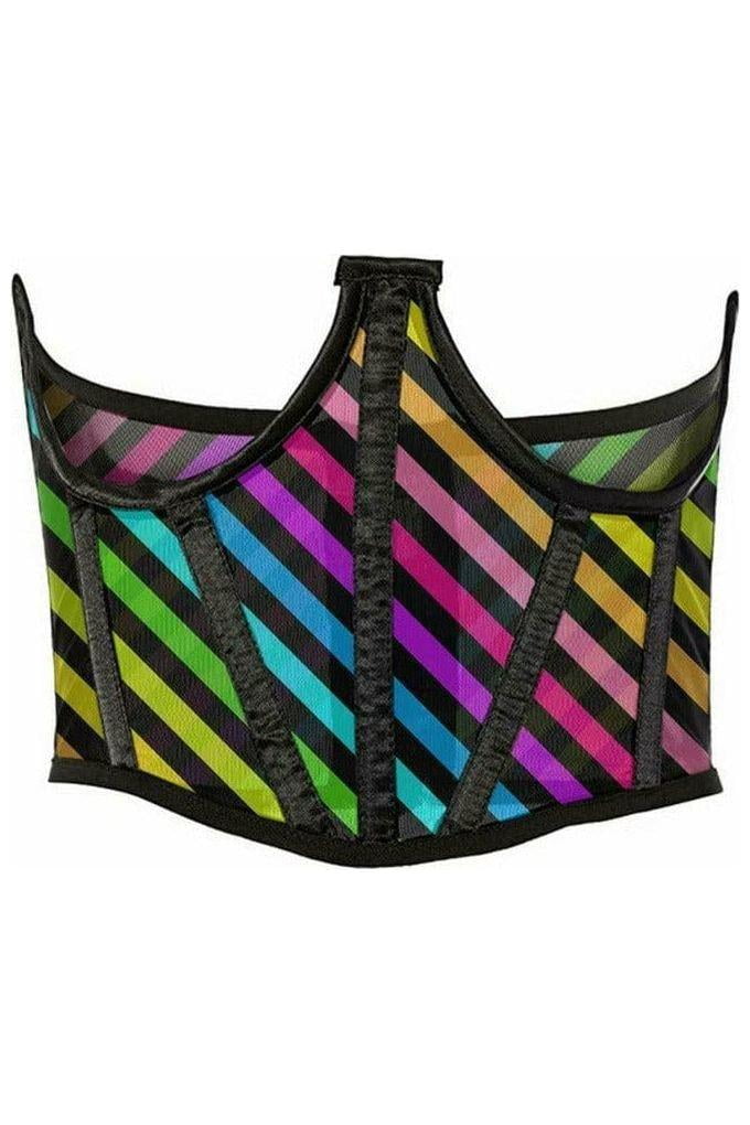 Lavish Rainbow Stripes Print Mesh Open Cup Waist Cincher - Walmart.com