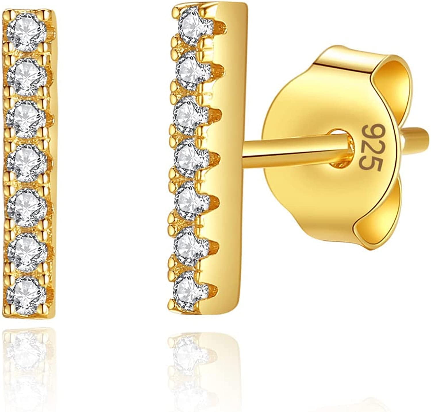 Lavishe 14k Gold Plated 925 Sterling Silver Simple Small Cubic Zirconia Mini Bar Stud Earrings ...