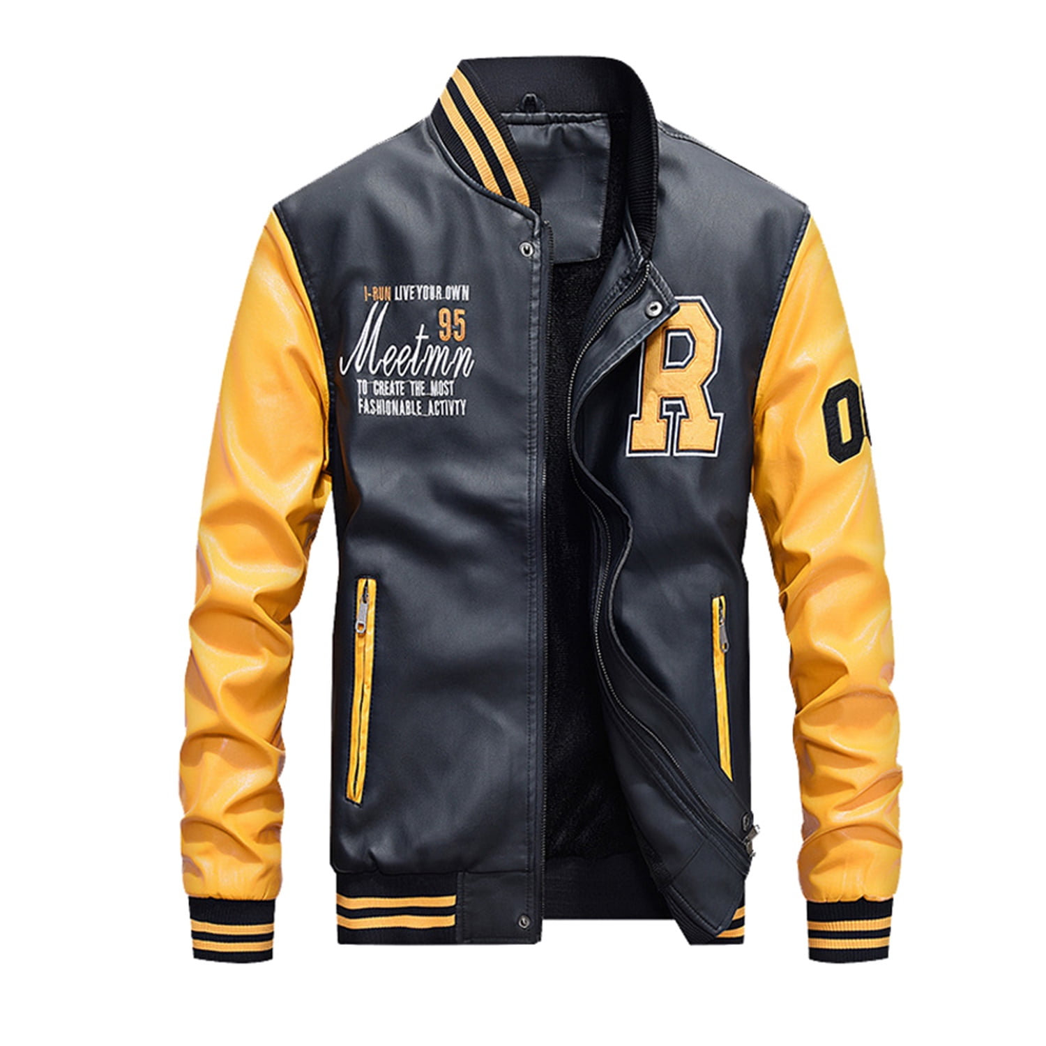 Lavnis Men's Cotton Leather Bomber Jackets Stand Collar Coat Zipper ...