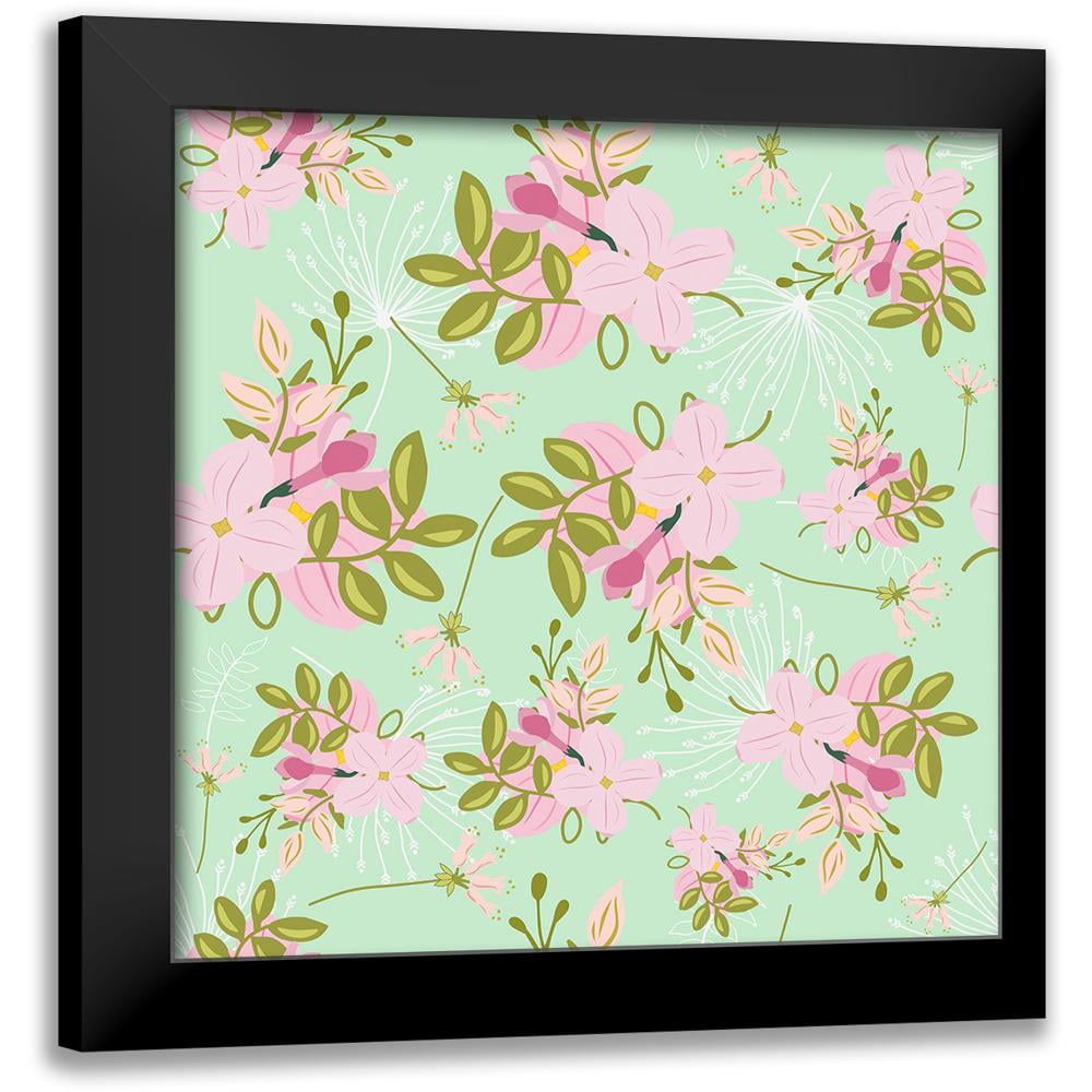 Lavoie, Tina 20x20 Black Modern Framed Museum Art Print Titled - Pink Mint Floral Pattern ...
