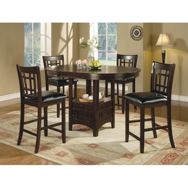 Lavon 5-Piece Espresso and Black Counter Height Dining Set with Leaf ...
