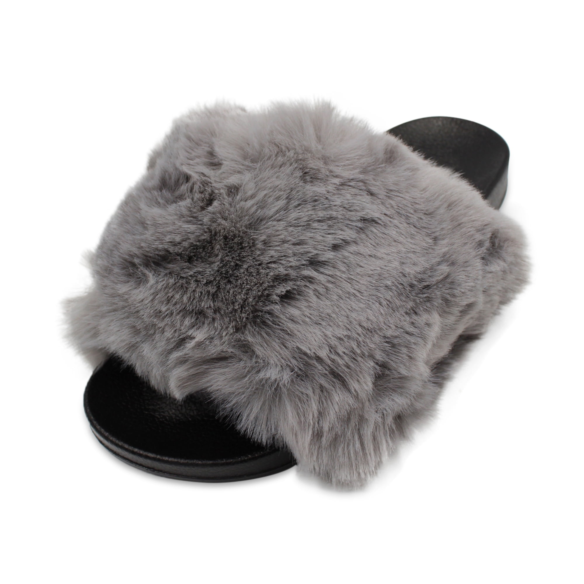 Lavra Women's Plush Faux Fur Slide Furry Slip On Sandals - Walmart.com