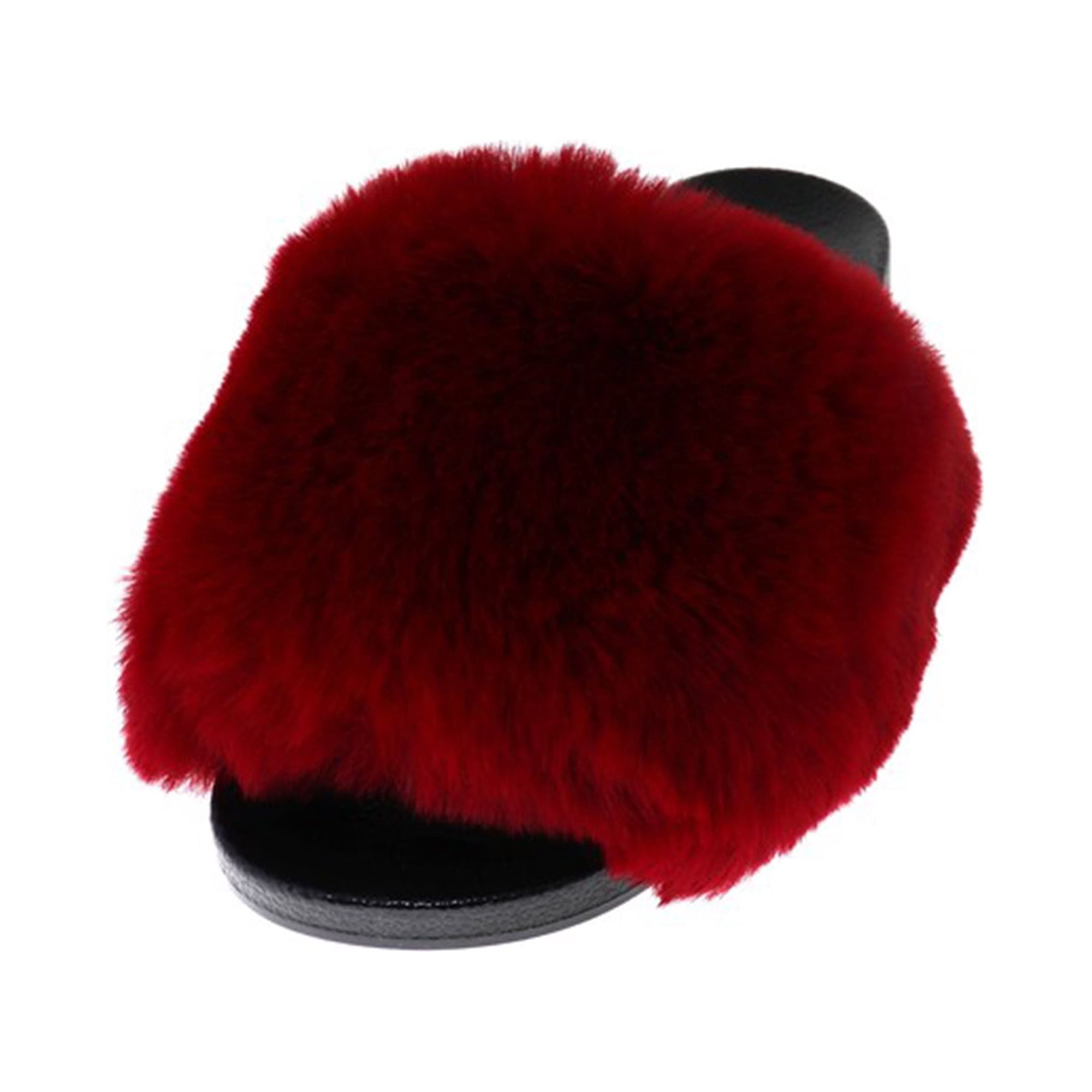 Lavra Women's Plush Faux Fur Slide Furry Slip On Sandals - Walmart.com