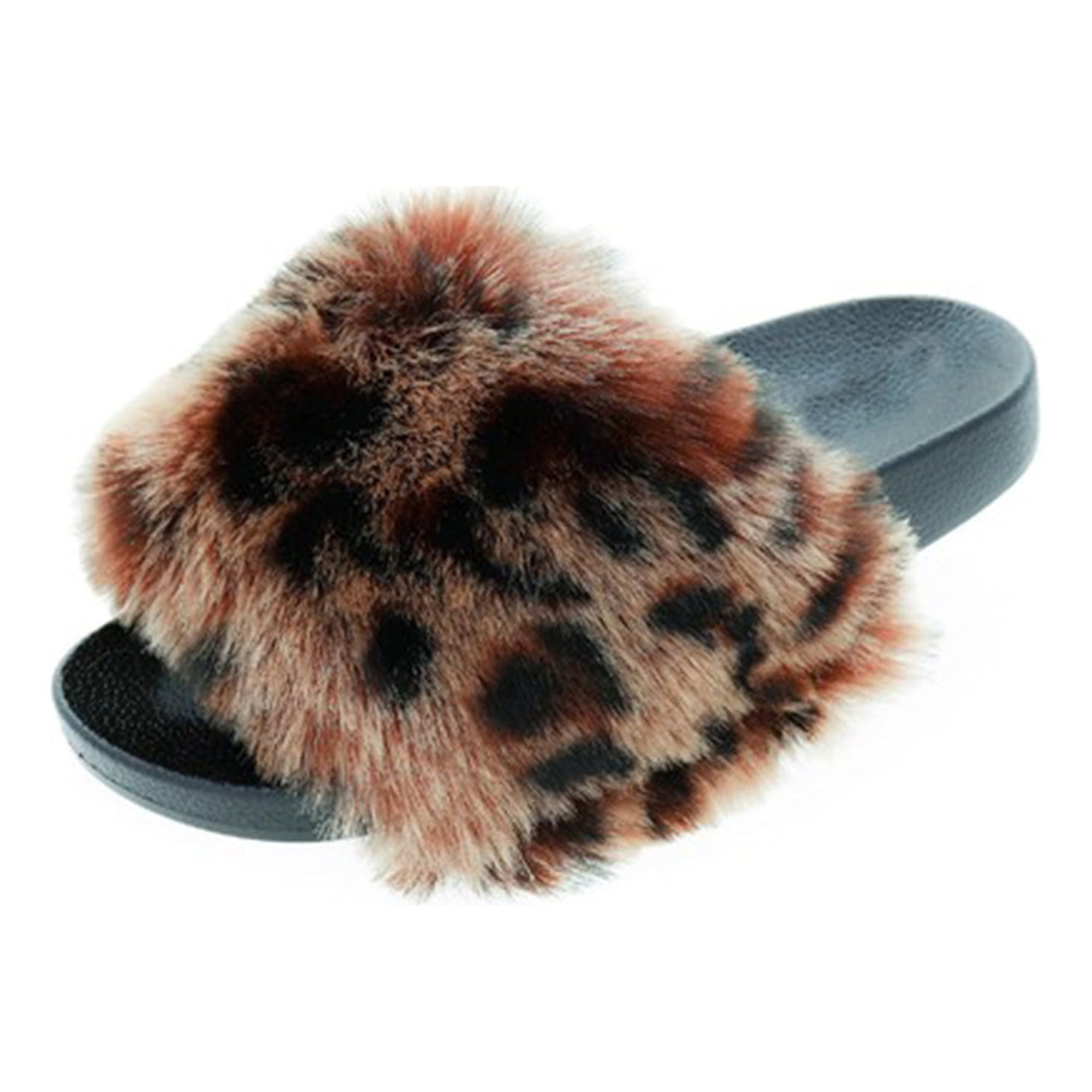 Lavra Women's Plush Faux Fur Slide Furry Slip On Sandals - Walmart.com