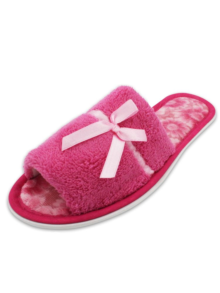Lavra Women's Plush Terry Cloth Cozy Open Toe Slippers - Walmart.com
