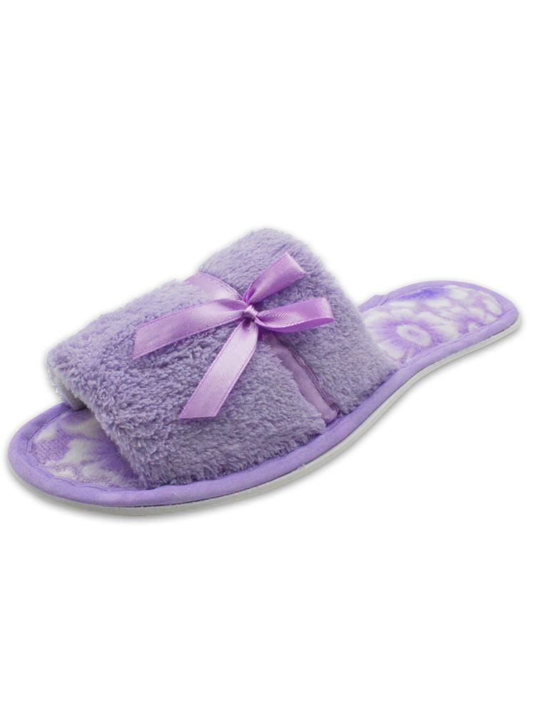 Lavra Women's Plush Terry Cloth Cozy Open Toe Slippers - Walmart.com