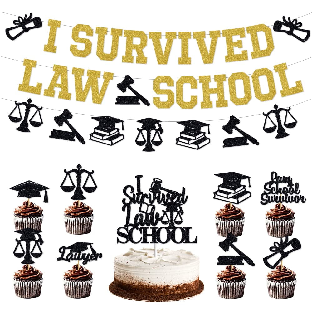 Law School Graduation Party MSF2 Decoration,Glitter Gold I Survived Law ...