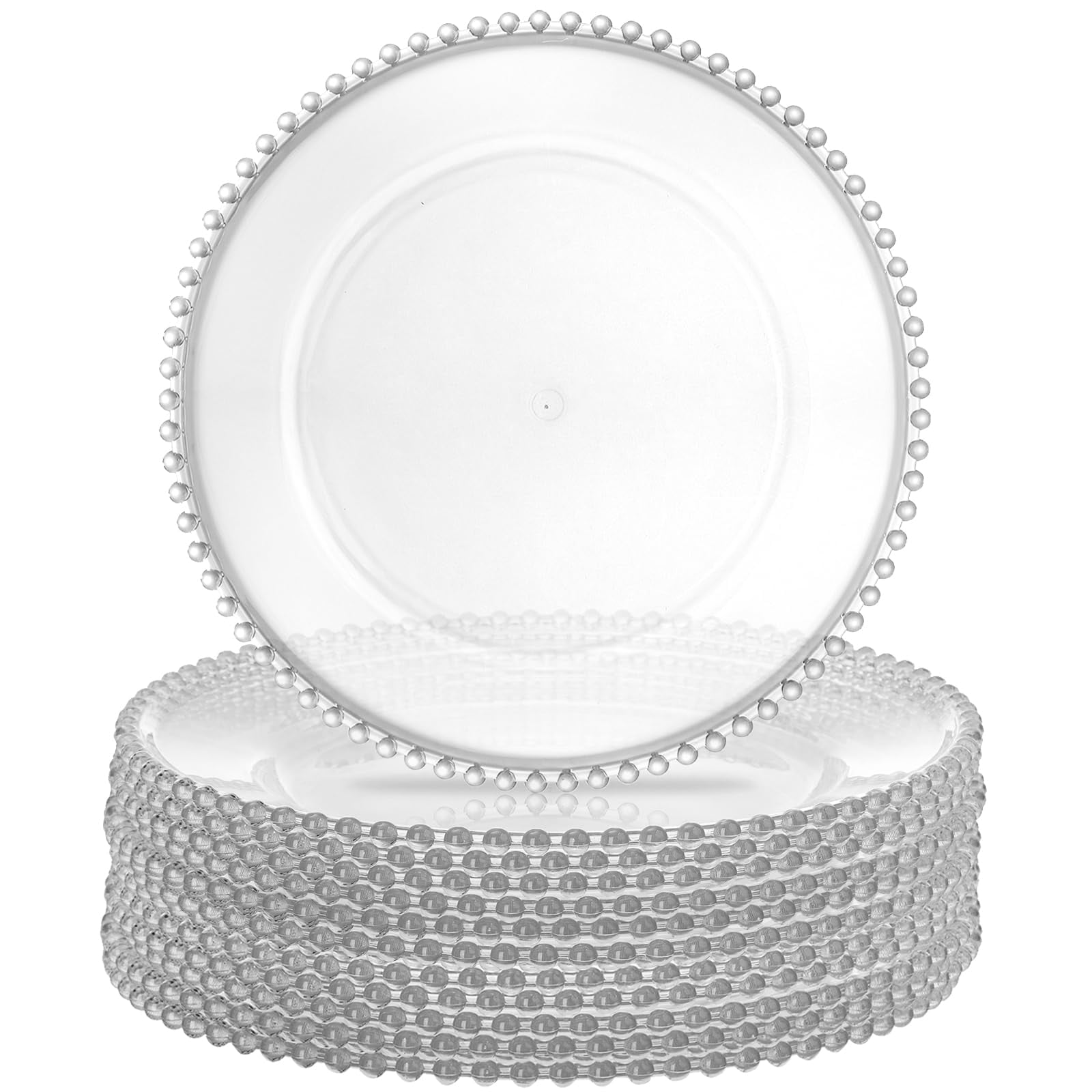 Lawei 12 Pack Clear Plastic Charger Plates with Bead Rim, 13 Inch ...