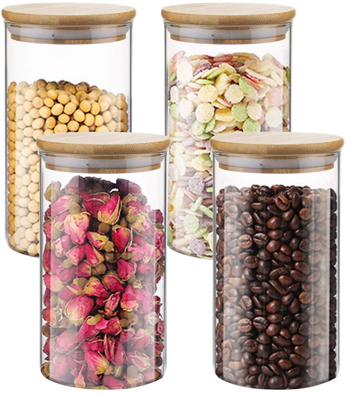Lawei 4 Pack Glass Food Jars - 25 oz Glass Storage Jars with Bamboo ...