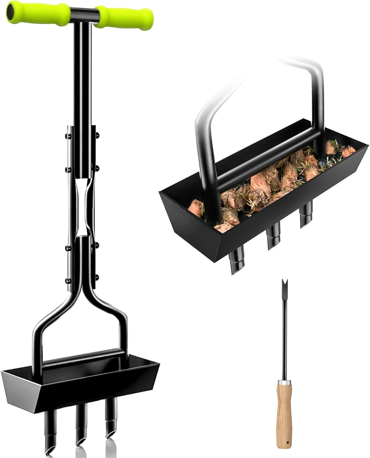 Lawn Aerator Garden Tool with Soil Core Tray, 38” Manual Grass Plug ...