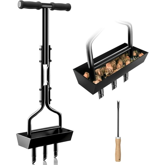 Lawn Aerator Garden Tool with Soil Core Tray, 38” Manual Grass Plug ...