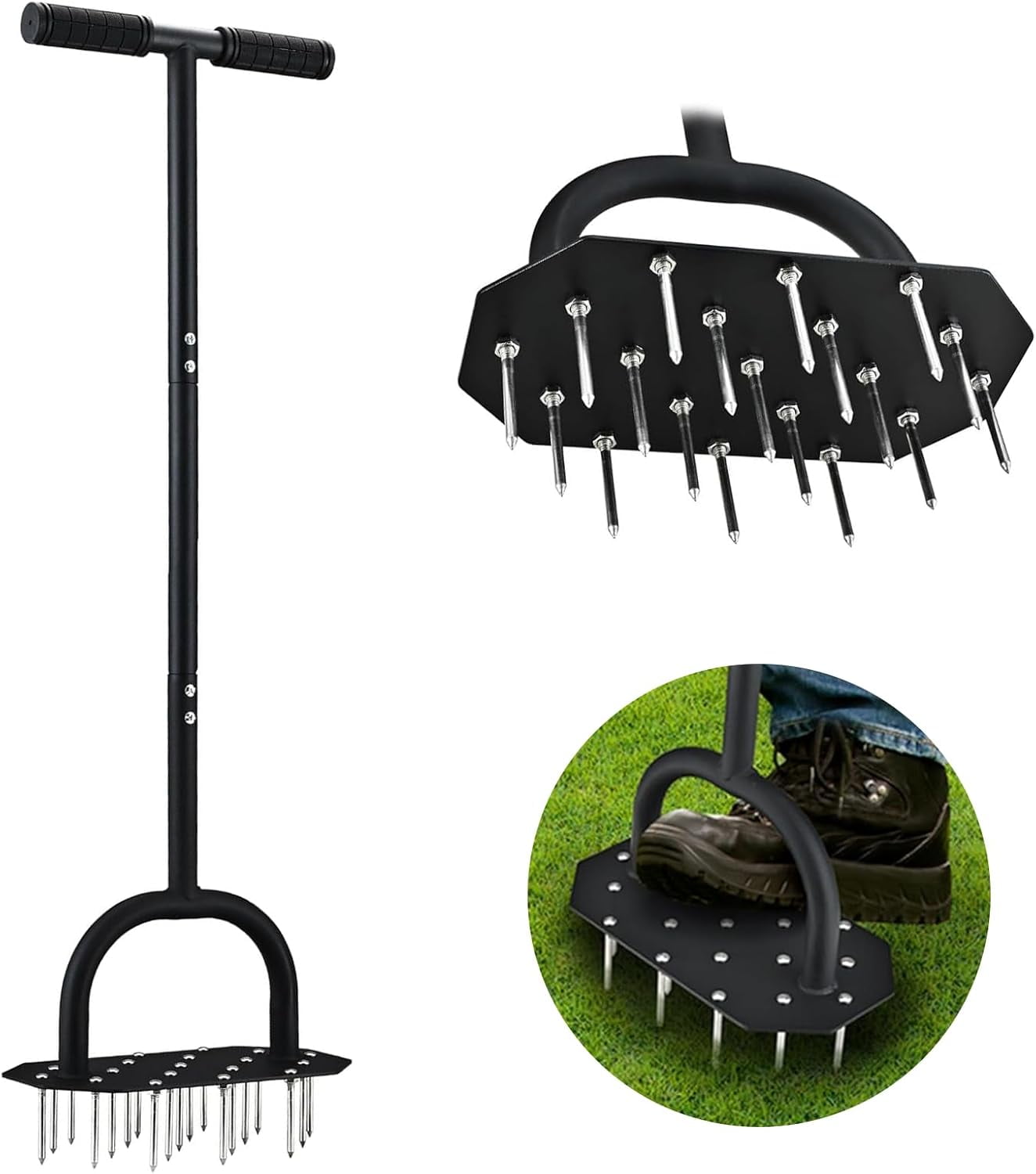 Lawn Aerator, Grass Aerator Lawn Tool with 19 Iron Spikes, Manual Lawn ...