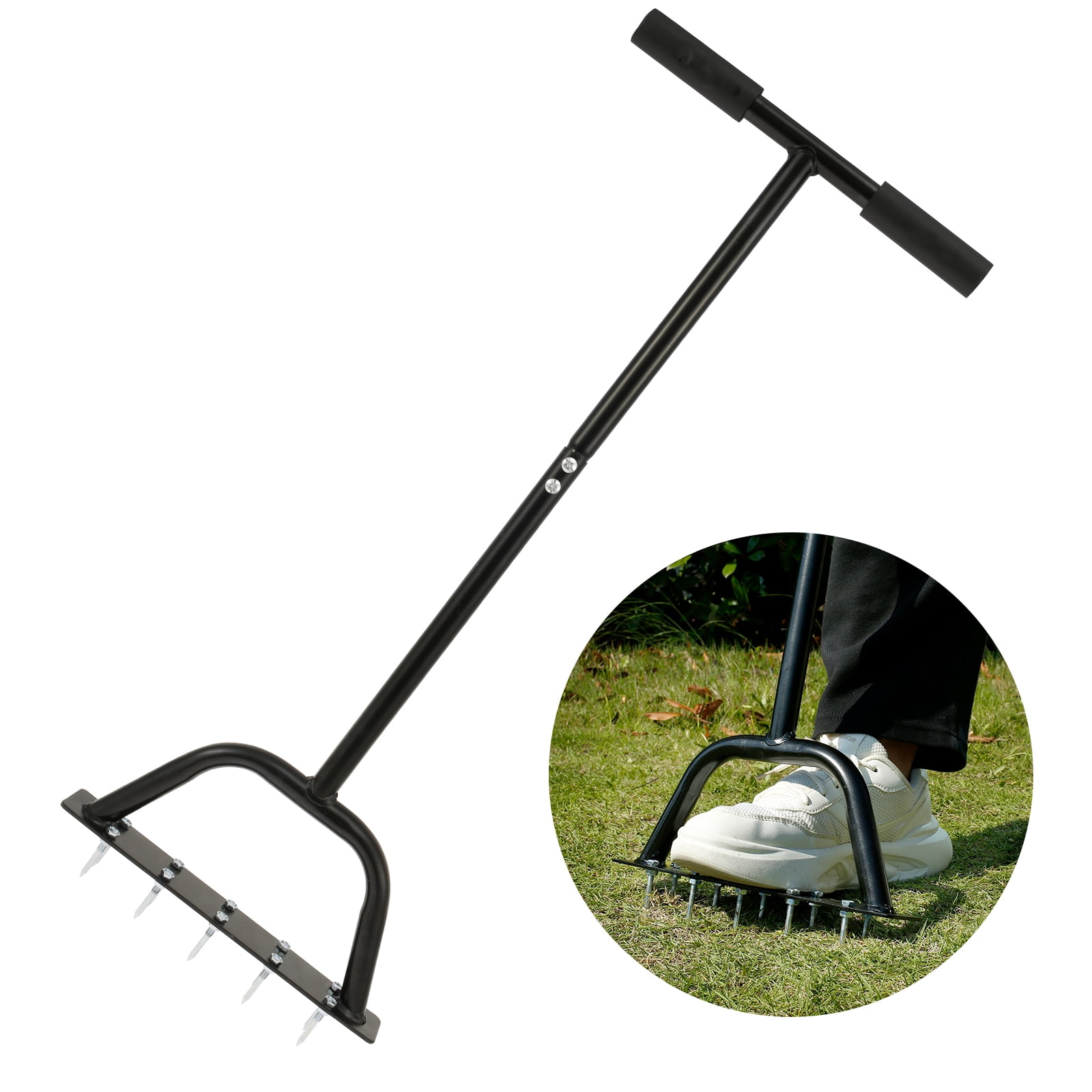 Lawn Aerator Spike Manual Tool with 10 Iron Spikes, Garden Grass ...