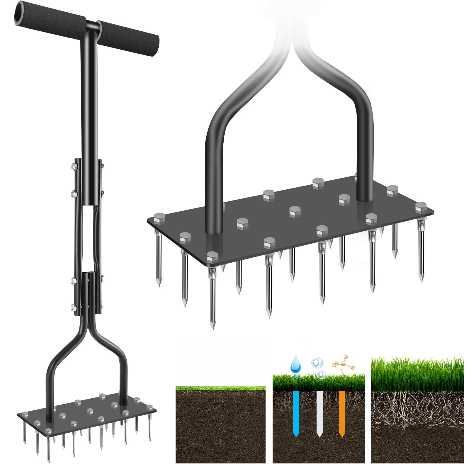Lawn Spike Aerator with 15 Iron Spikes, ZRSDIXKI Garden Grass Aeration ...