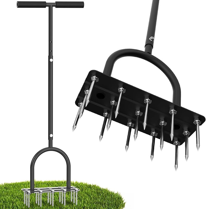 Lawn Aerator Spike Tool - Manual Grass Aerator with 15 Iron Spikes, Pre ...