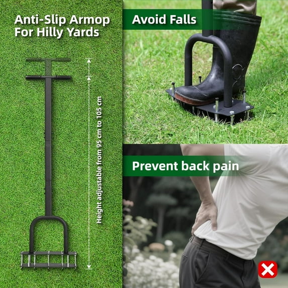 Lawn Aerator Tool with Bolt-On Base & Kick-to-Unclog - Manual Grass ...