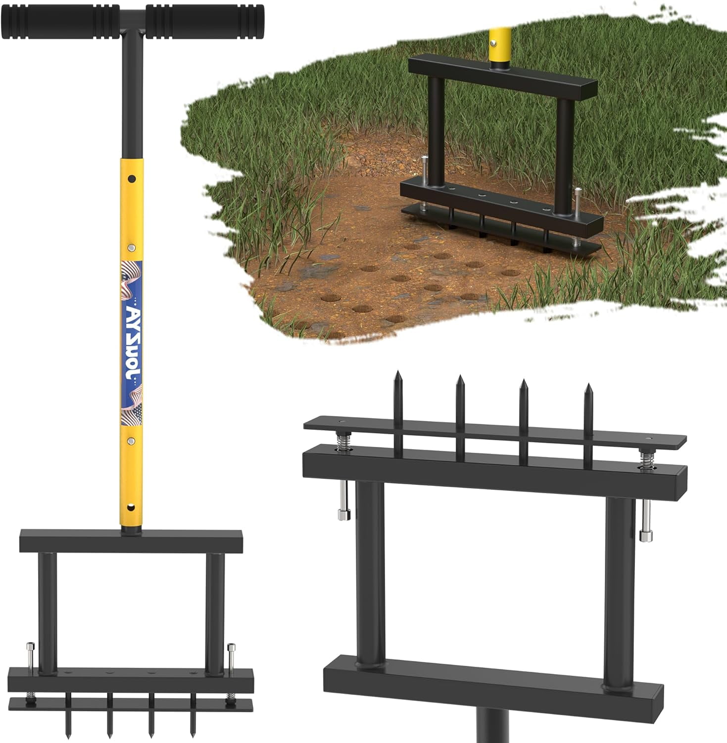 Lawn Aerator Tool, Lawn Aerator with 4 Spikes, Automatic Leaf and Dirt ...