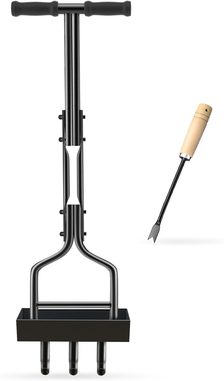 Lawn Aerator with Tray & 3 Hollow Slots Manual Soil Corer Collector ...