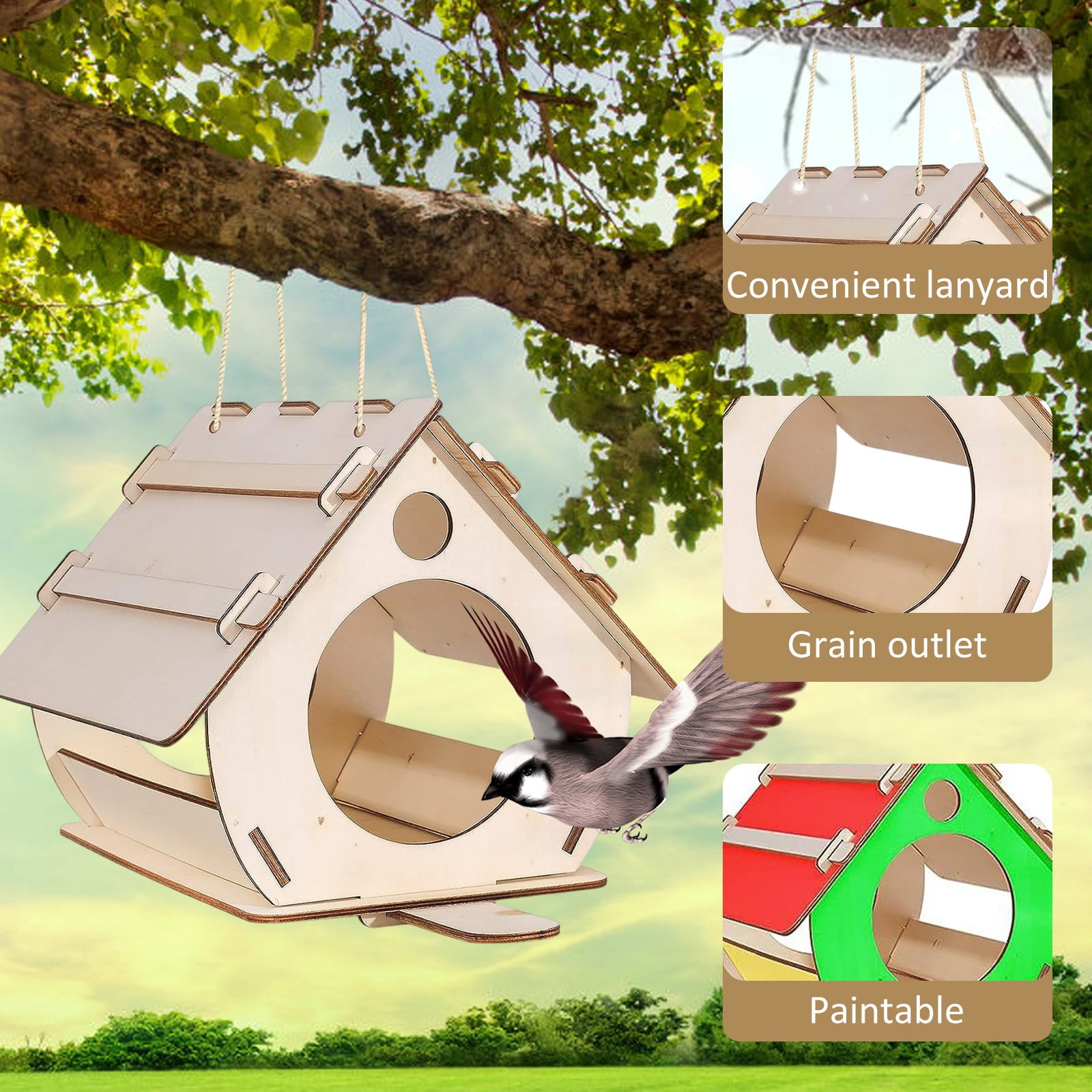 Lawn And Garden Decor Hanging Bird House Wooden Bird House Swing Bird ...