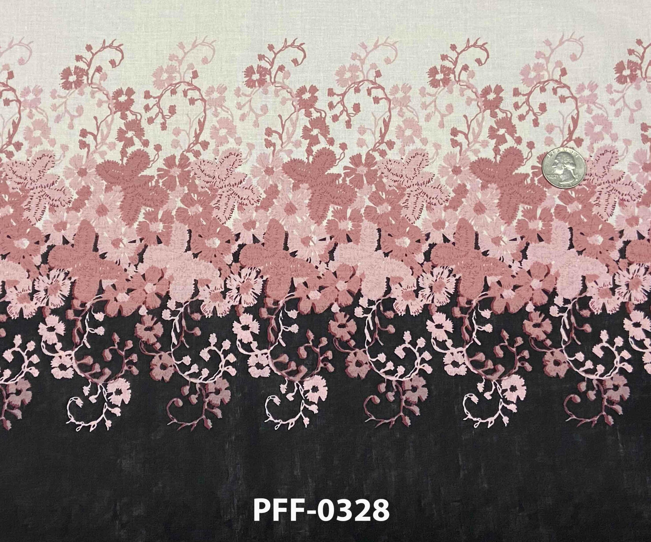 Lawn Batiste Butterflies Butterfly Floral Vines Pink with Black Border ...