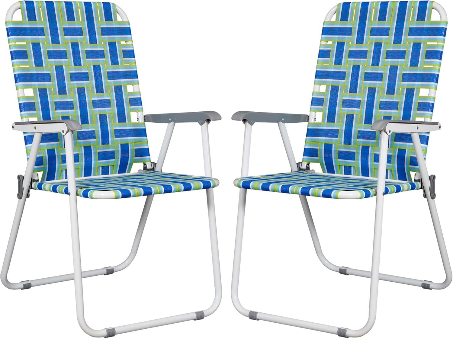 Lawn Chairs Folding Set of 2, Metal Webbed Folding Chair Outdoor Beach ...