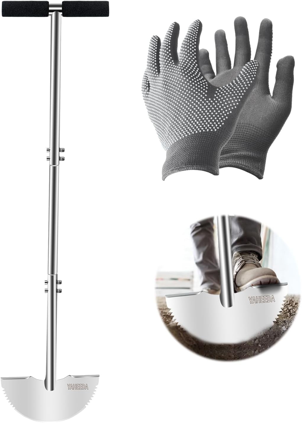 Lawn Edger Tool, 38-Inch Long Stainless Steel Handle Lawn Edger,Half ...