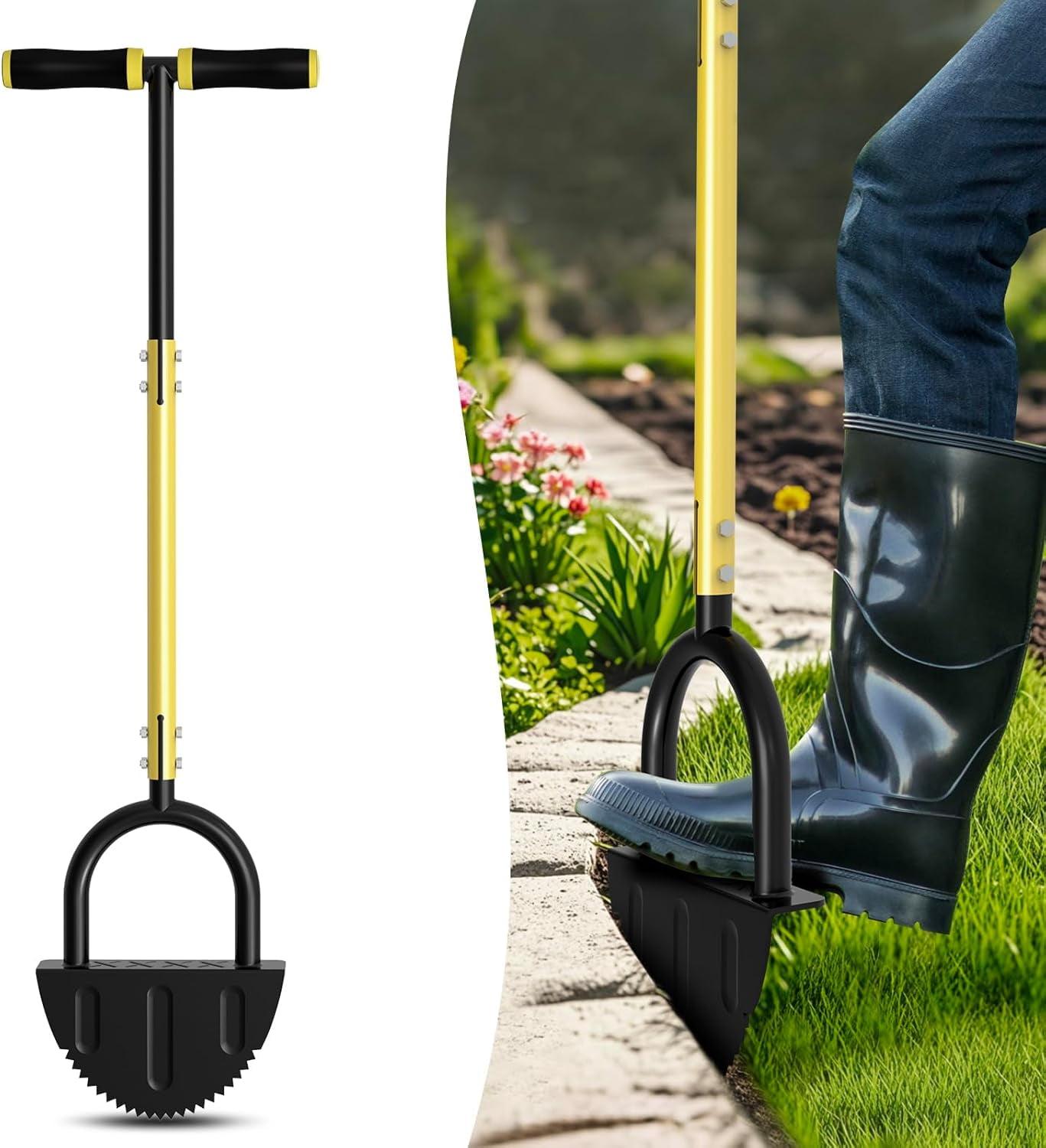 Lawn Edger Tool, Half Moon Tooth Edger with T-Grip Handle, 40-Inch Long ...