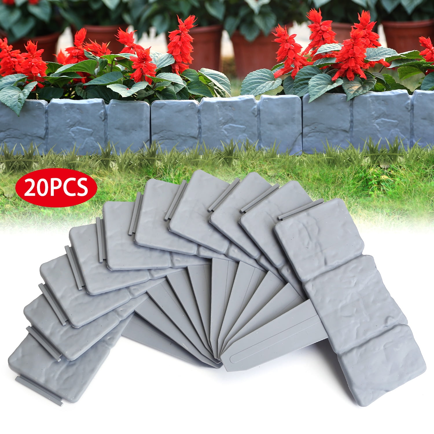 Lawn Fencing, iMounTEK 20PCS Cobbled Stone Border Garden Edging Lawn ...