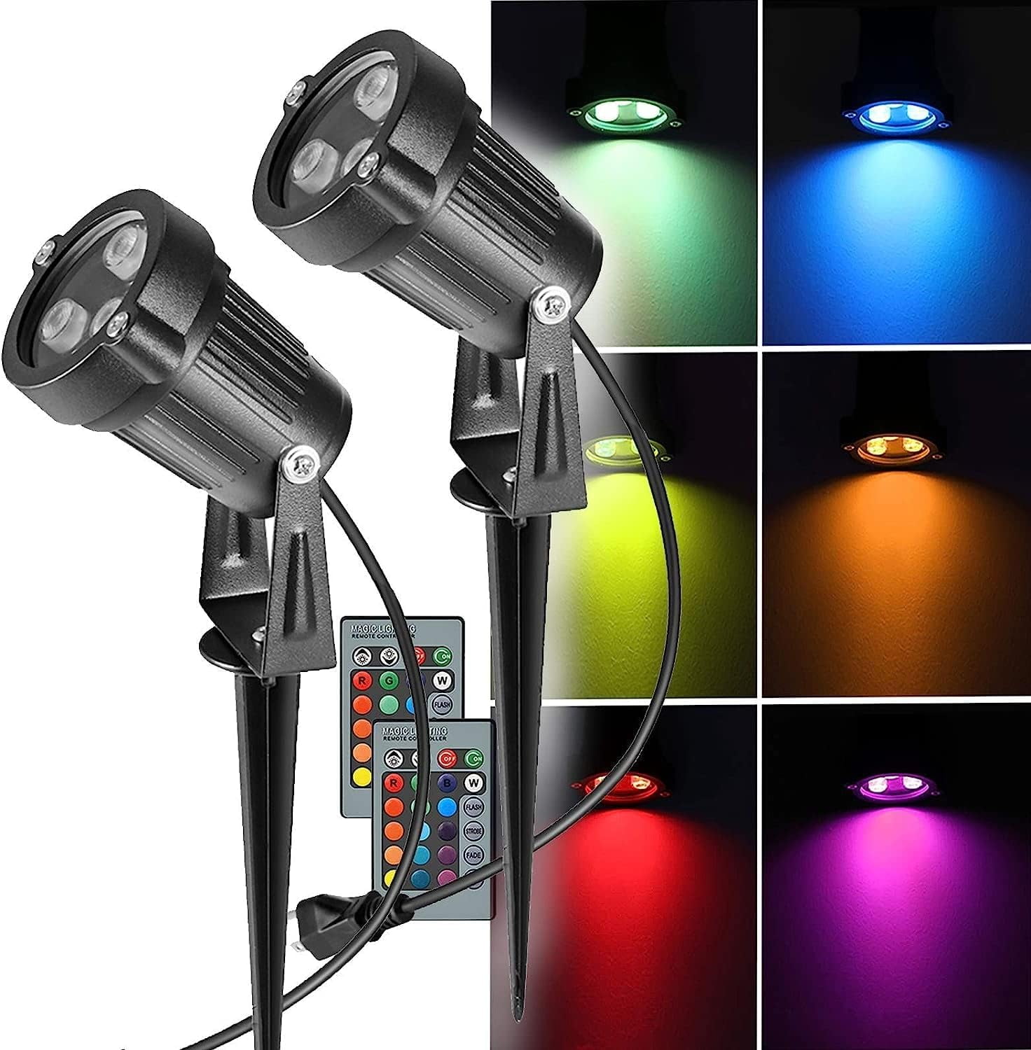 Lawn Flood Light Stake, 2-in-1 Waterproof Outdoor Remote controlle ...