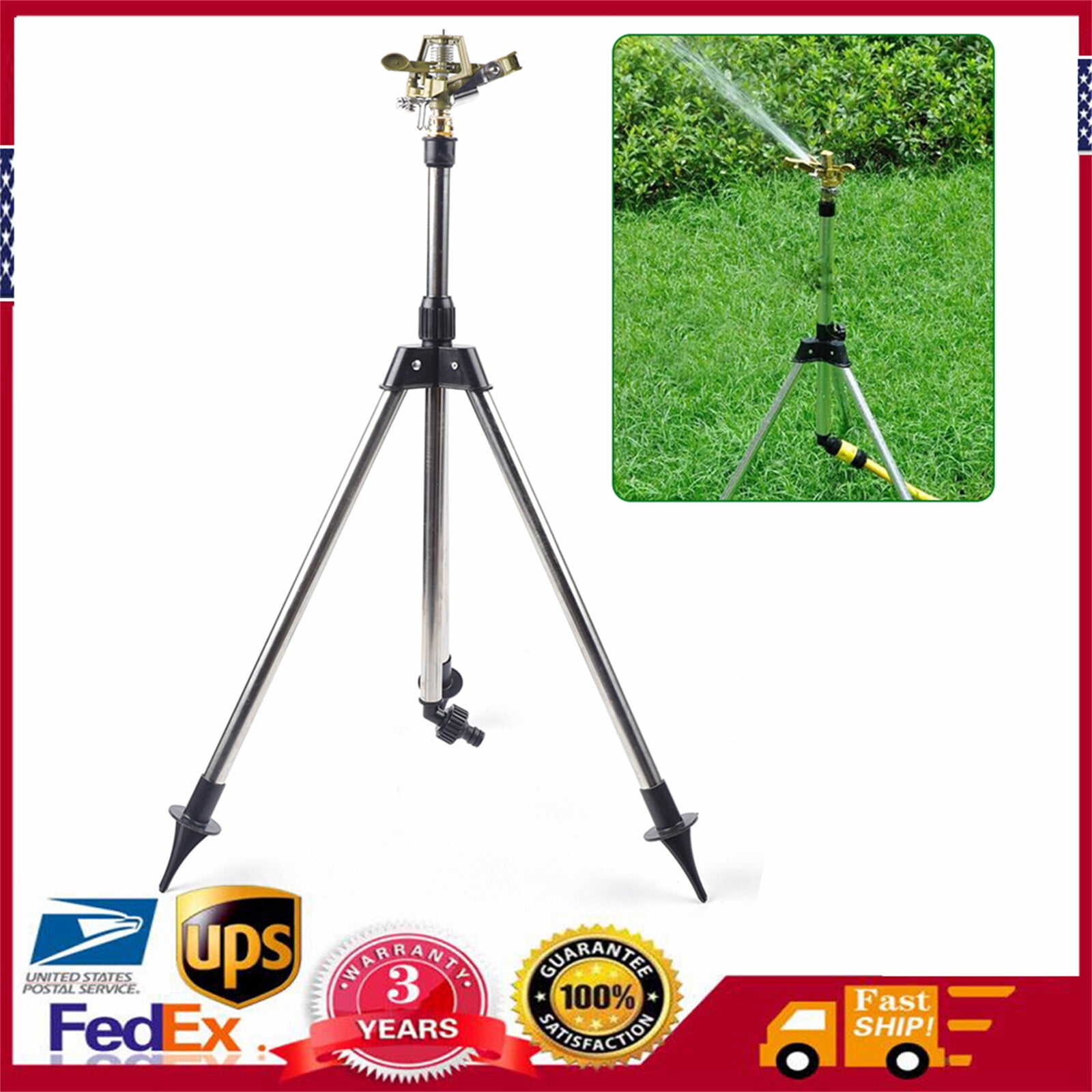 Lawn Impact Sprinkler on Tripod Base Stainless Steel Heavy Duty Farm ...