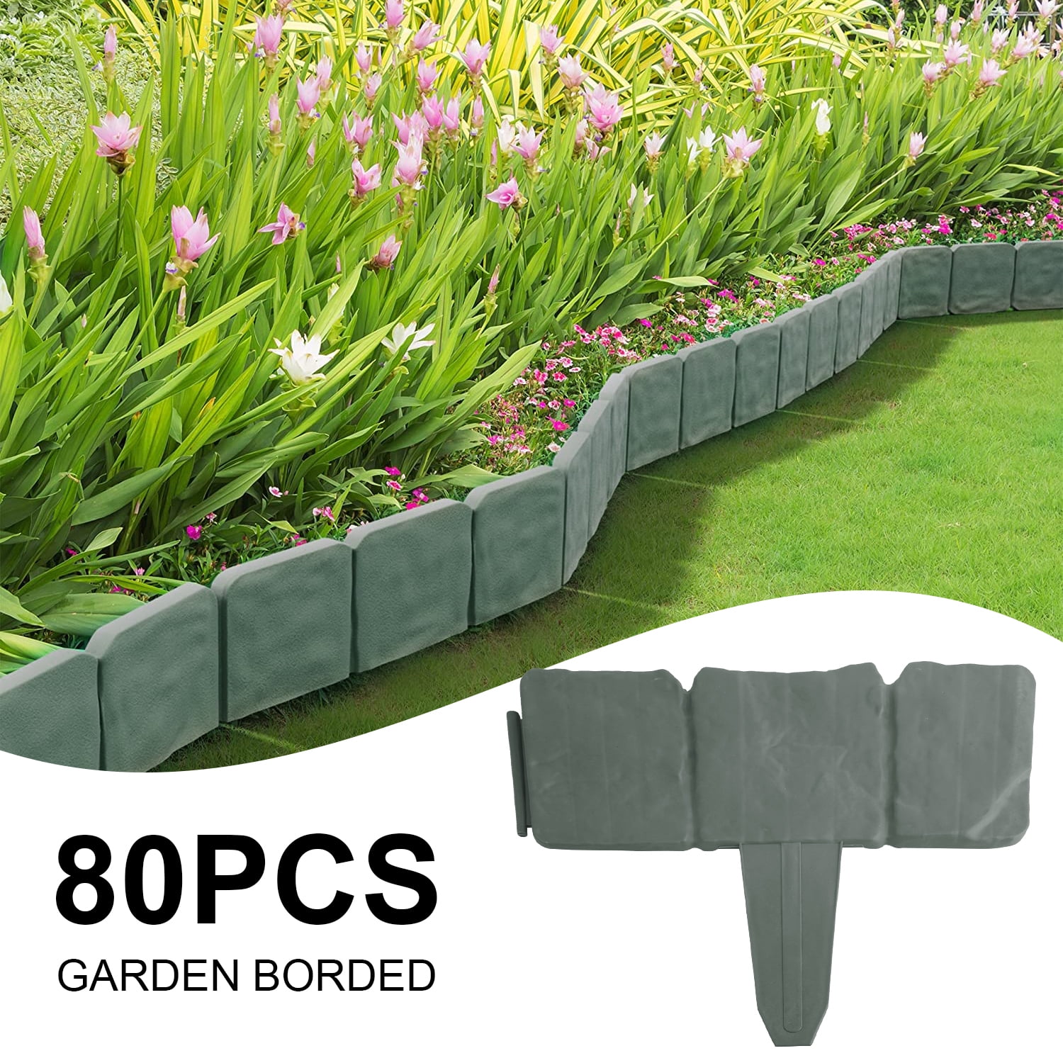 Lawn Landscape Edging, 80 PCS 64 ft Lawn Edging for Landscaping,Plastic ...