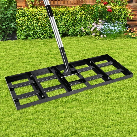 Lawn Leveling Rake - 30"x10" Stainless Steel (Silver), 76" Adjustable ...