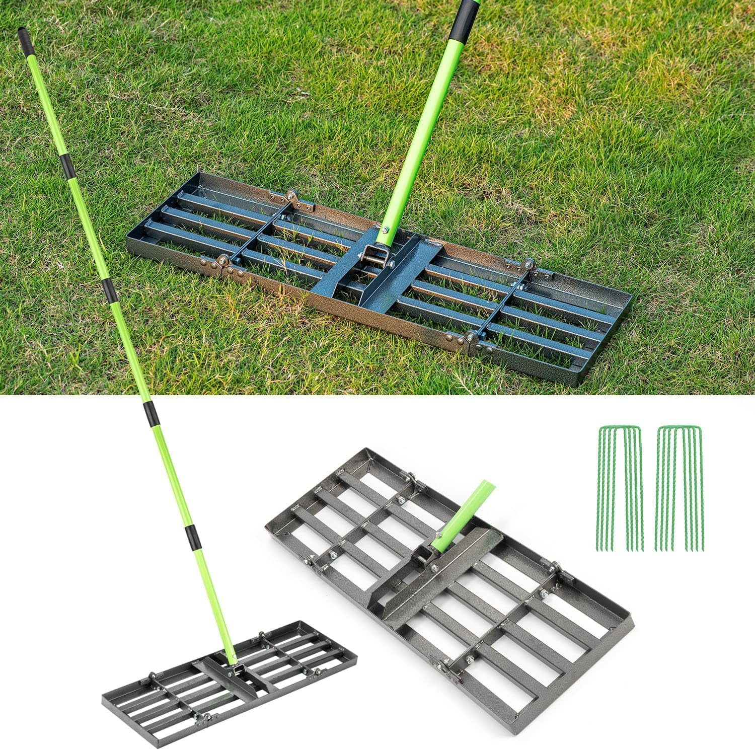 Lawn Leveling Rake 30x10 Inch, Stainless Steel Lawn Leveler with Green ...