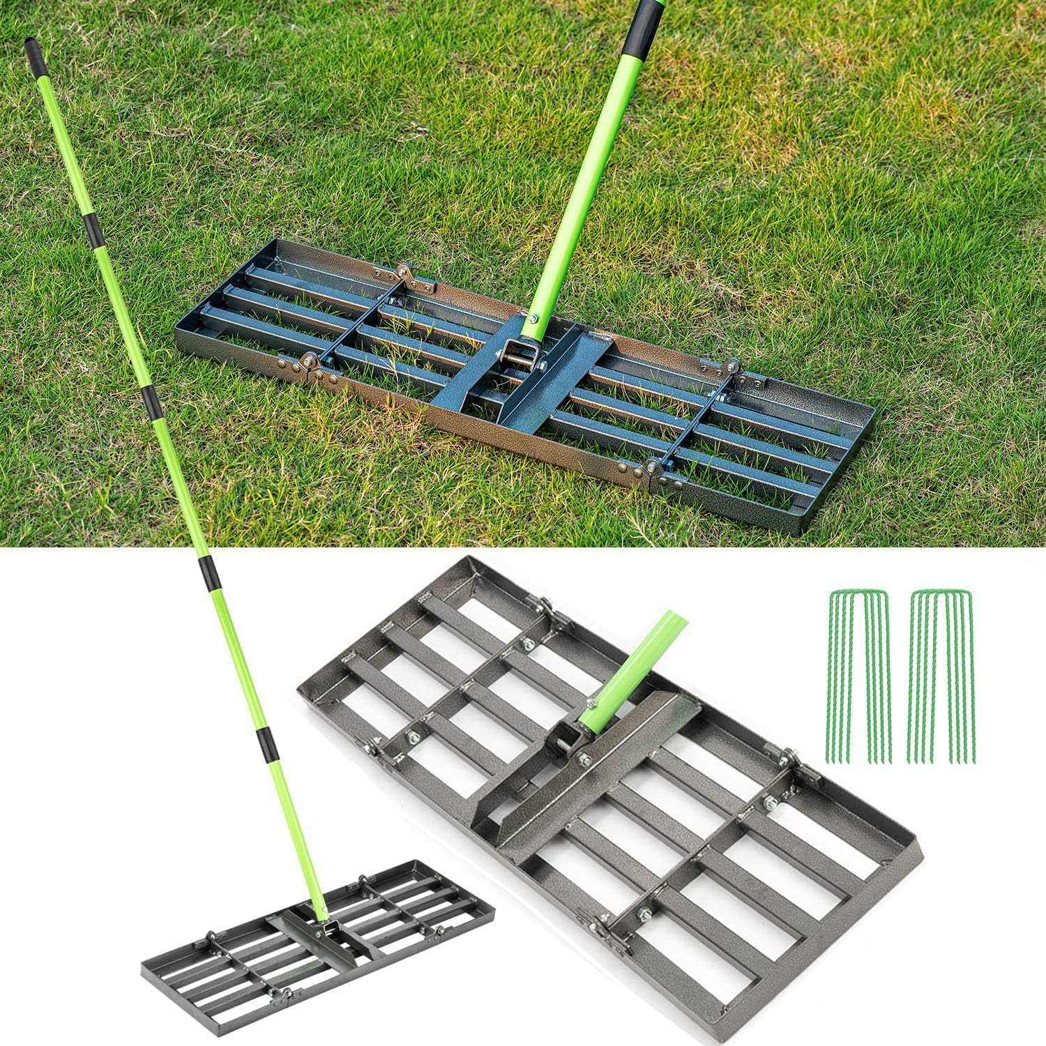 Lawn Leveling Rake 30x10 inch,Stainless Steel Lawn Leveler with Green ...