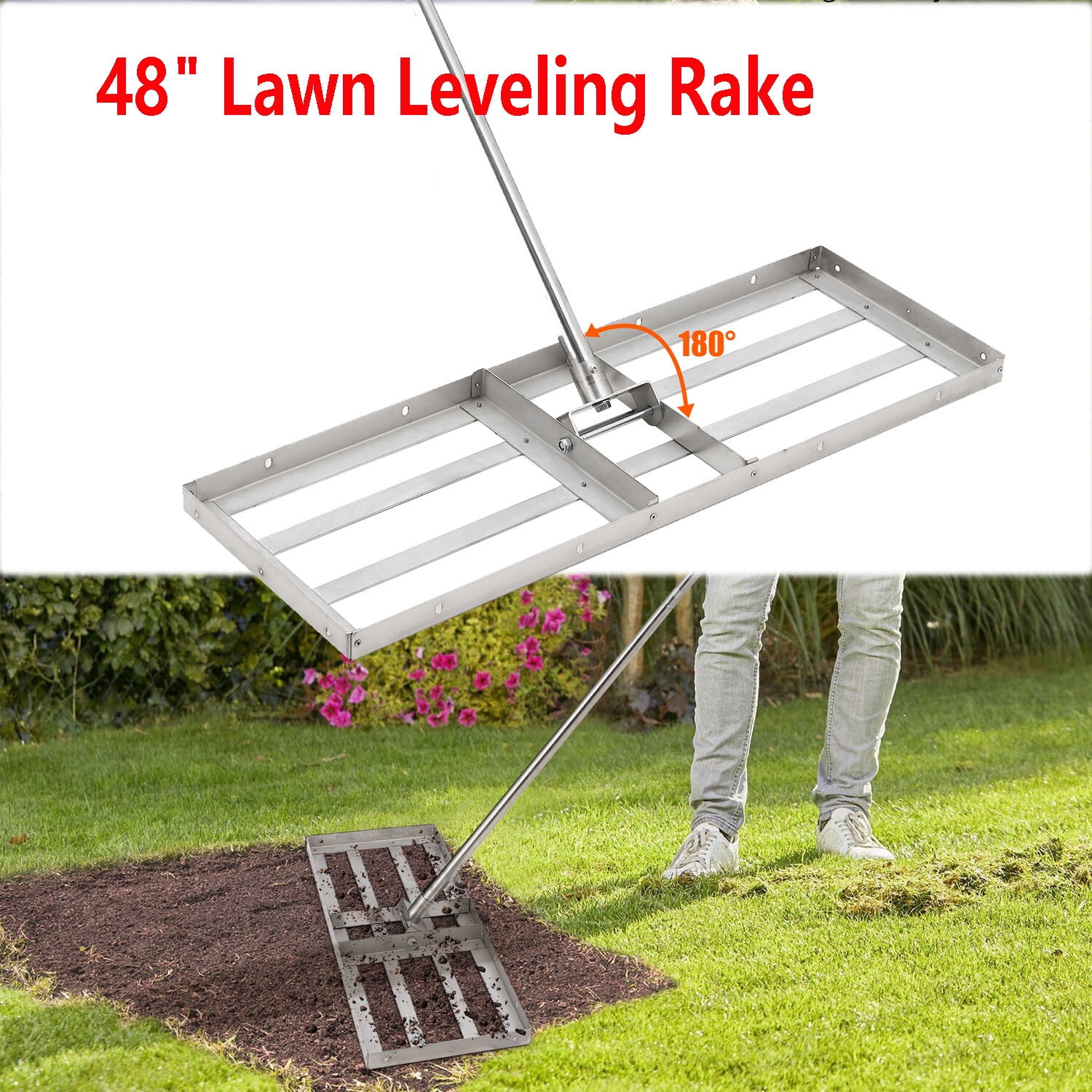Lawn Leveling Rake 48"x10" Level Lawn Tool 180°Adjustable Rotation w ...